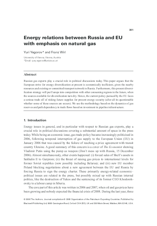 (PDF) Energy relations between Russia and EU with emphasis on natural gas