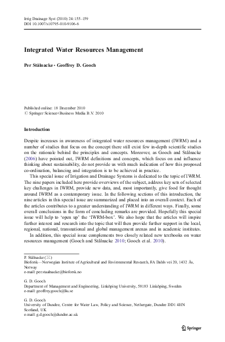 Pdf Integrated Water Resources Management