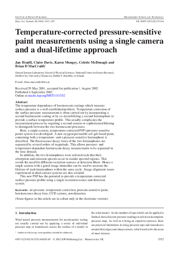 (PDF) Temperature-corrected pressure-sensitive paint measurements using ...