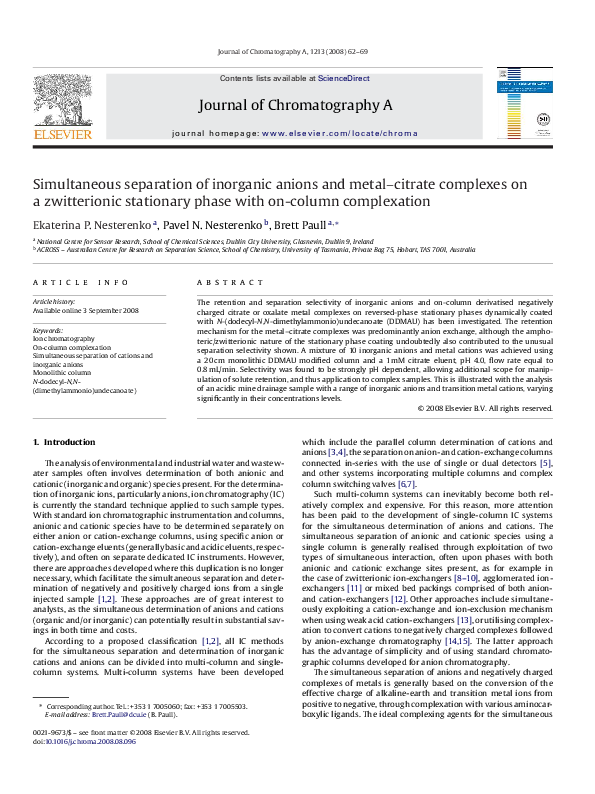 (PDF) Simultaneous separation of inorganic anions and metal–citrate ...
