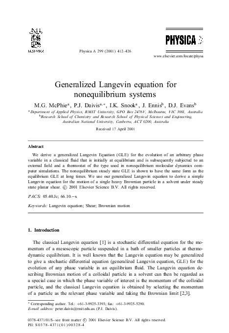 (PDF) Generalized Langevin equation for solids. I. Rigorous derivation ...