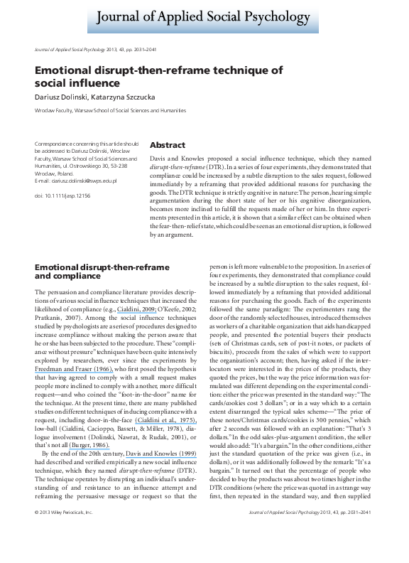 (PDF) Emotional disrupt-then-reframe technique of social influence