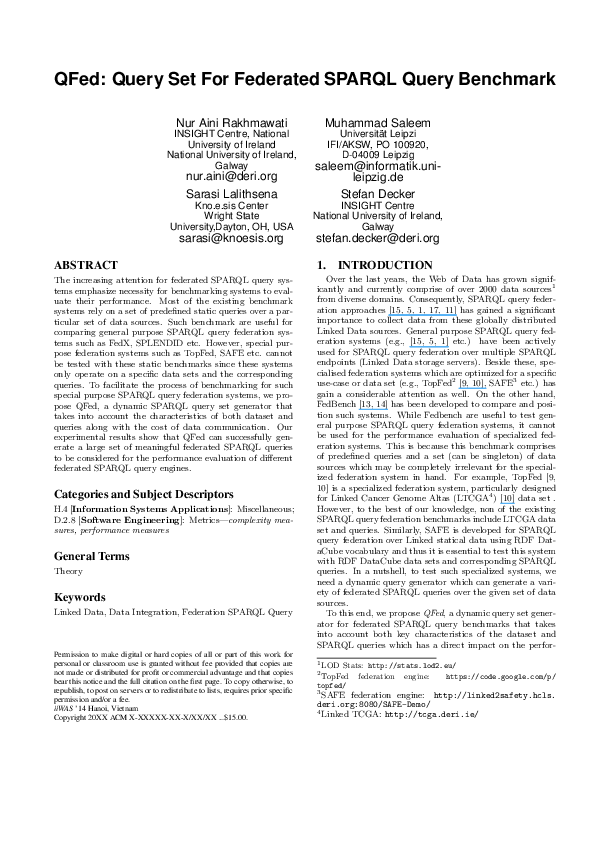 (PDF) QFed: Query Set For Federated SPARQL Query Benchmark