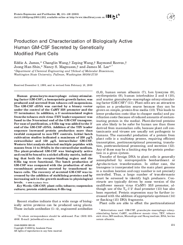 (PDF) Production and Characterization of Biologically Active Human GM ...