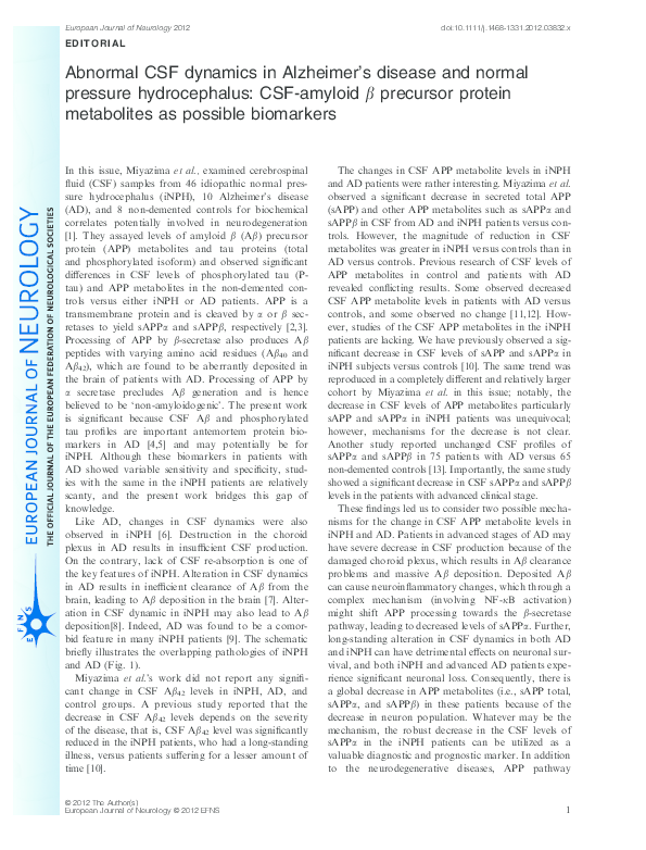 (PDF) Abnormal cerebrospinal fluid (CSF) dynamics in Alzheimer's ...