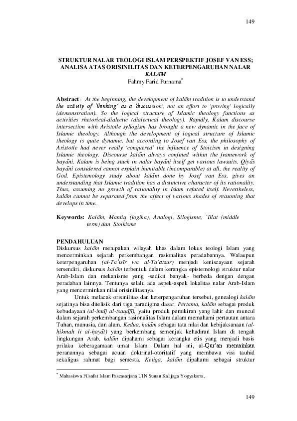 (PDF) Struktur Nalar Teologi Islam Perspektif Josef Van Ess