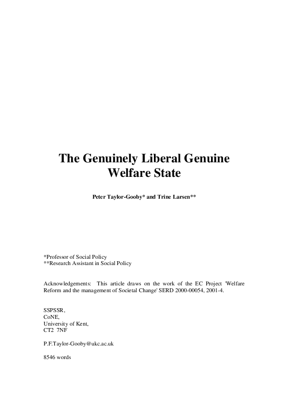 (PDF) The genuinely liberal genuine welfare state