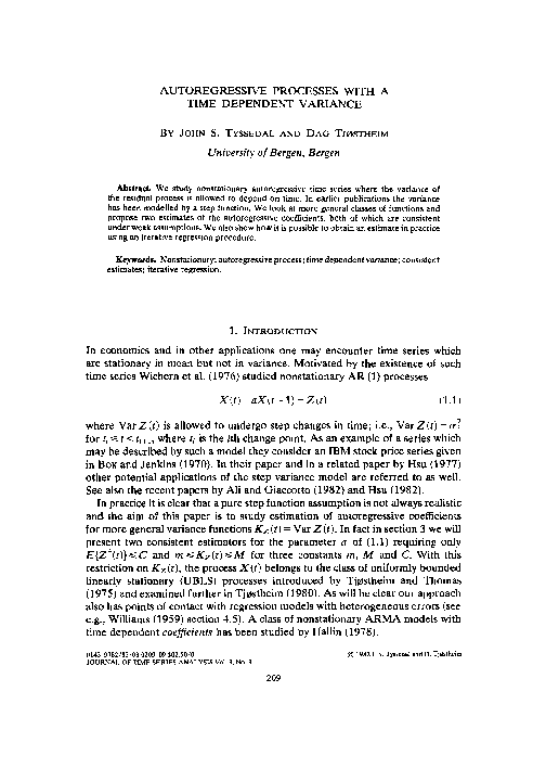 (PDF) Autoregressive Processes With a Time Dependent Variance