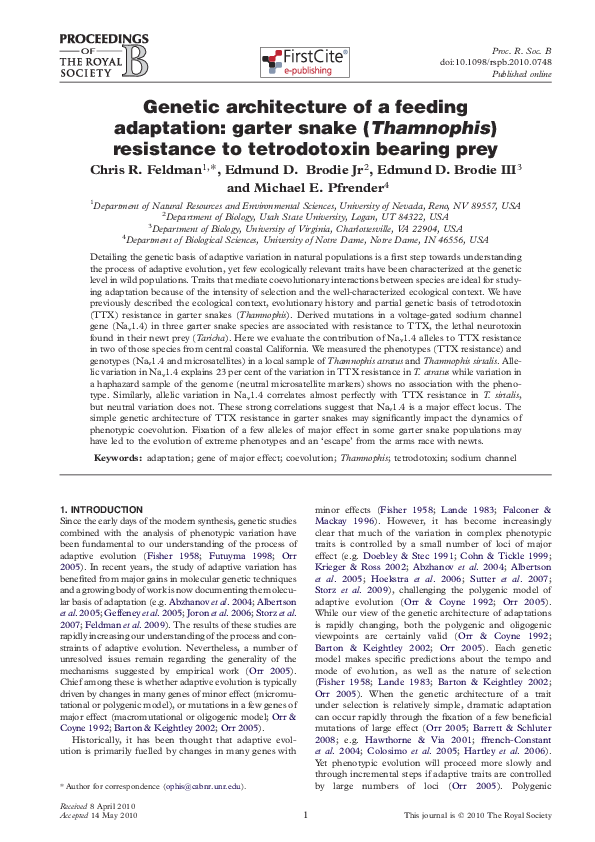 (PDF) Genetic architecture of a feeding adaptation: garter snake ...
