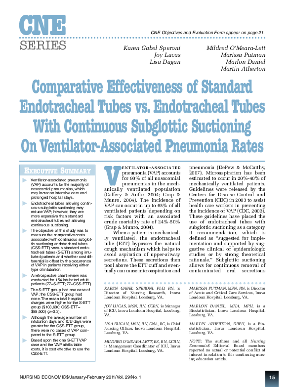 (PDF) Comparative effectiveness of standard endotracheal tubes vs. endotracheal tubes with ...