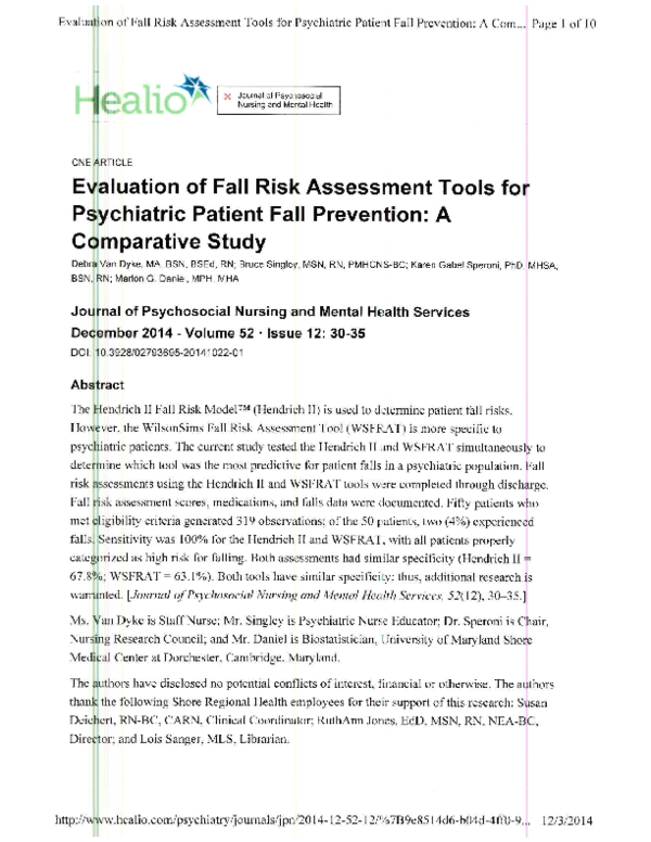 (PDF) Evaluation of fall risk assessment tools for psychiatric patient ...