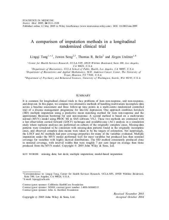 (PDF) A comparison of imputation methods in a longitudinal randomized clinical trial
