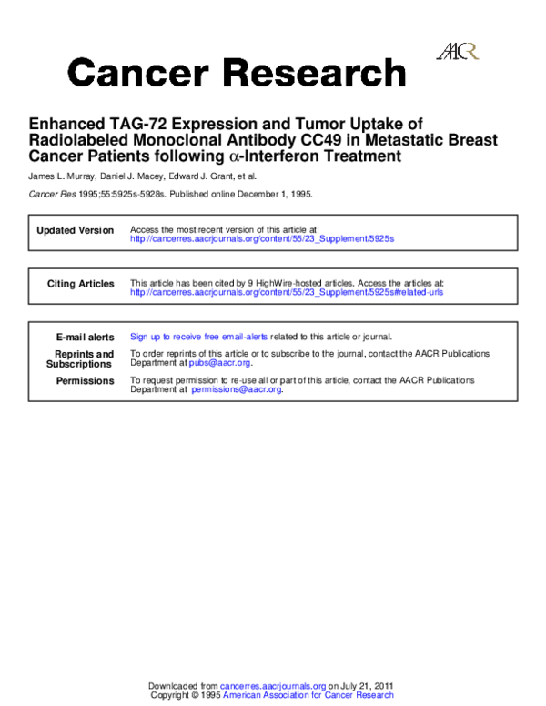(PDF) Enhanced TAG-72 expression and tumor uptake of radiolabeled ...