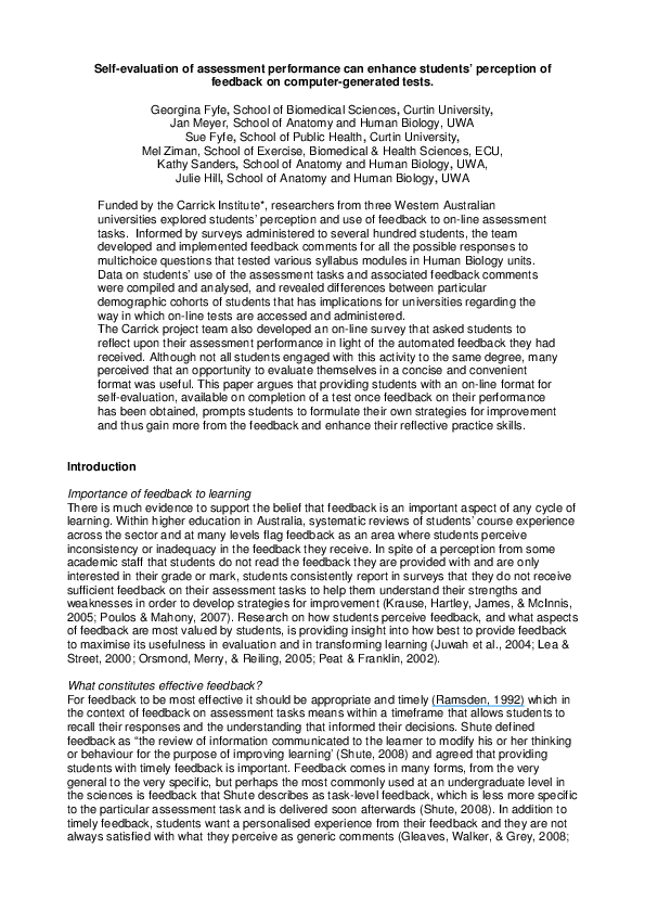 (PDF) Self-evaluation of assessment performance can enhance students ...