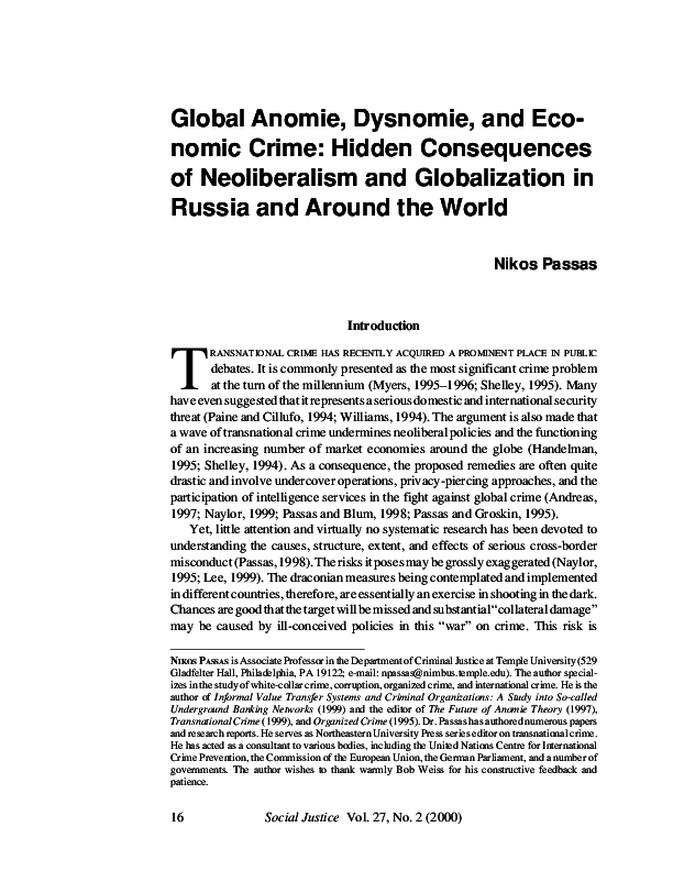 (PDF) Global anomie, dysnomie, and economic crime: Hidden consequences ...