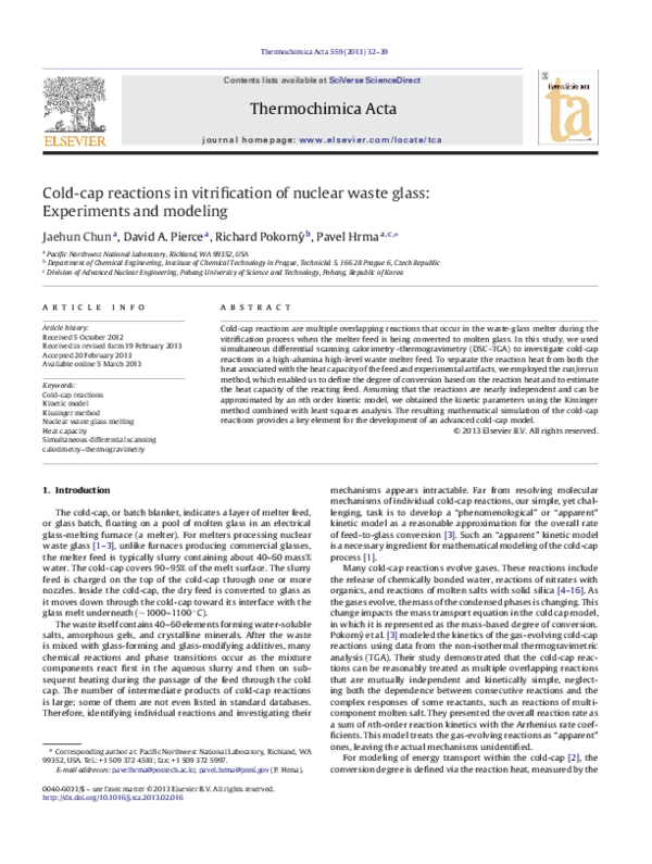 (PDF) Cold-cap reactions in vitrification of nuclear waste glass ...