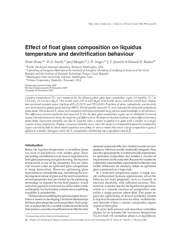 (PDF) Effect of float glass composition on liquidus temperature and ...