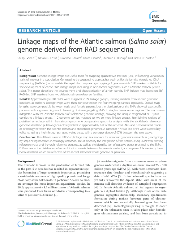 (PDF) Linkage maps of the Atlantic salmon (Salmo salar) genome derived ...