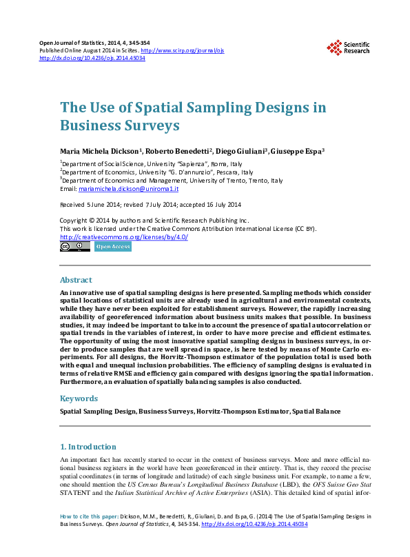 Pdf The Use Of Spatial Sampling Designs In Business Surveys