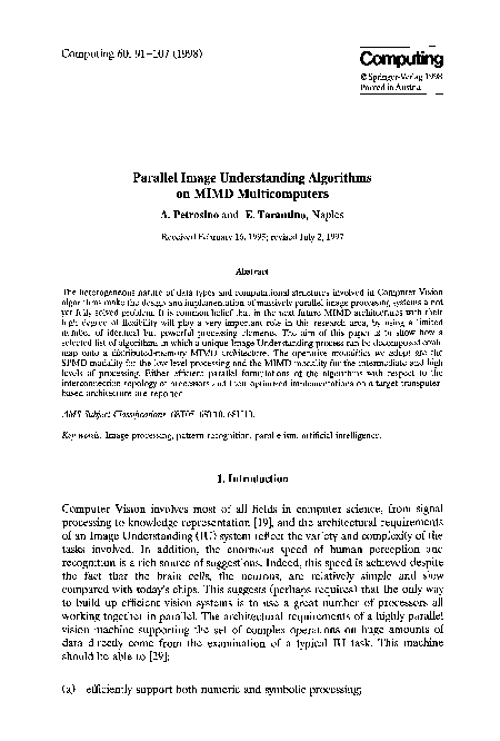 (PDF) Parallel Image Understanding Algorithms on MIMD Multicomputers