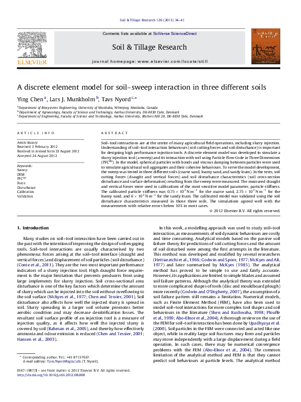 (PDF) A discrete element model for soil–sweep interaction in three different soils