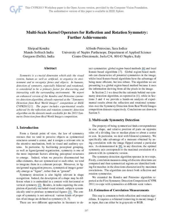 (PDF) Multi-scale Kernel Operators for Reflection and Rotation Symmetry: Further Achievements