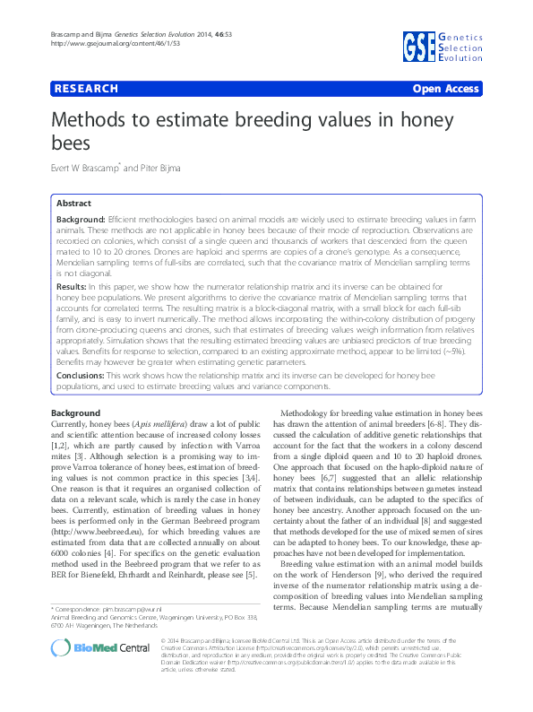 (PDF) Methods to estimate breeding values in honey bees