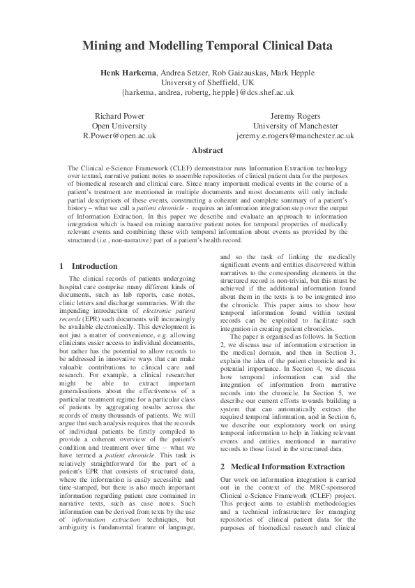 (PDF) Mining and modelling temporal clinical data