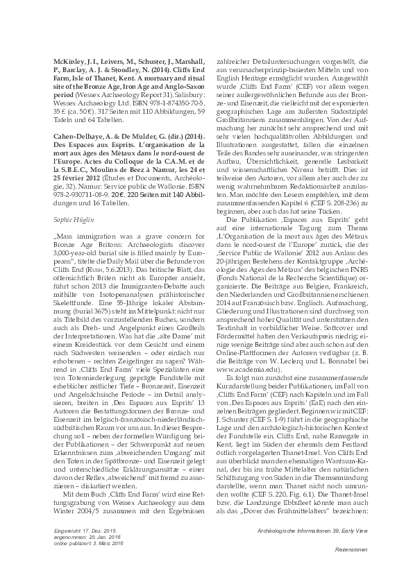 (PDF) Rezension zu: McKinley et al. (2014). Cliffs End Farm, Isle of ...