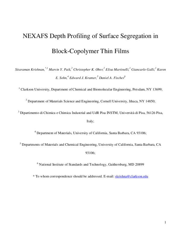 Pdf Nexafs Depth Profiling Of Surface Segregation In Block Copolymer