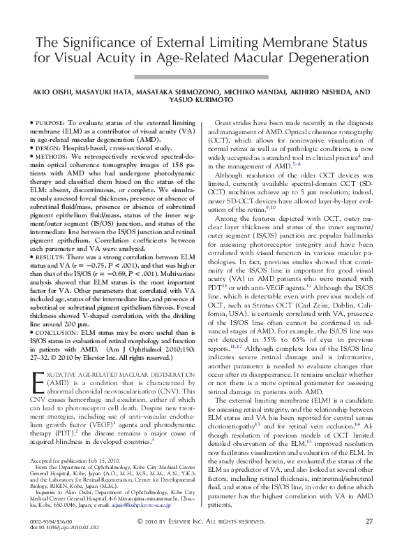 (PDF) The Significance of External Limiting Membrane Status for Visual ...