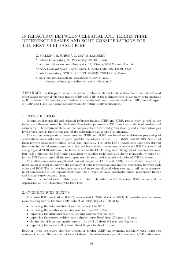 Pdf Interaction Between Celestial And Terrestrial Reference Frames And Some Considerations For