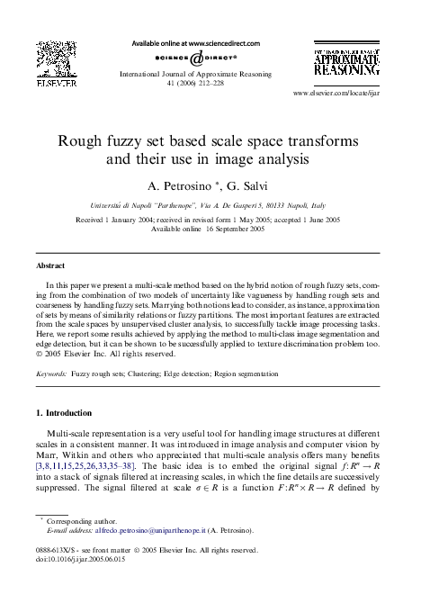 (PDF) Rough fuzzy set based scale space transforms and their use in image analysis