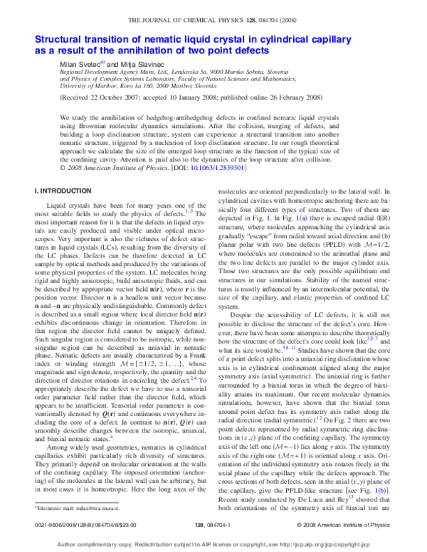 (PDF) Structural transition of nematic liquid crystal in cylindrical capillary as a result of ...