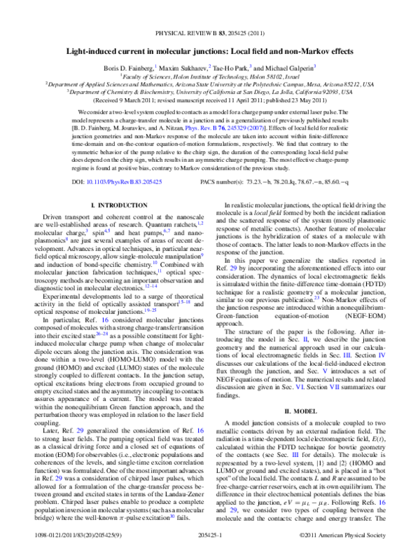 (PDF) Light-induced current in molecular junctions: Local field and non ...