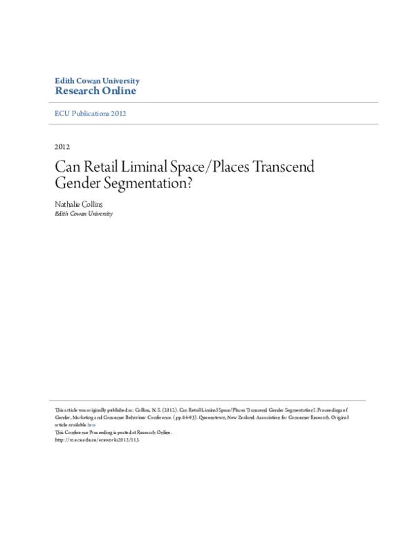 (PDF) Can Retail Liminal Space/Places Transcend Gender Segmentation?