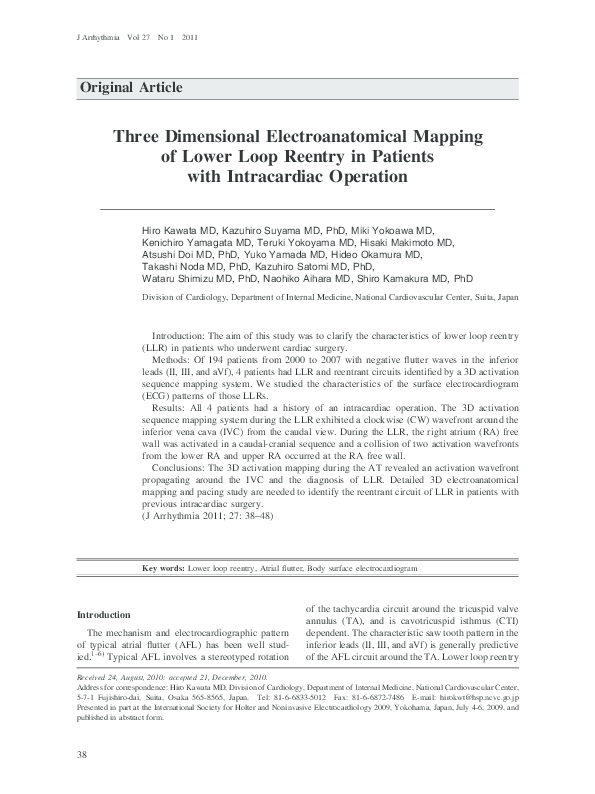(PDF) Three Dimensional Electroanatomical Mapping of Lower Loop Reentry in Patients with ...