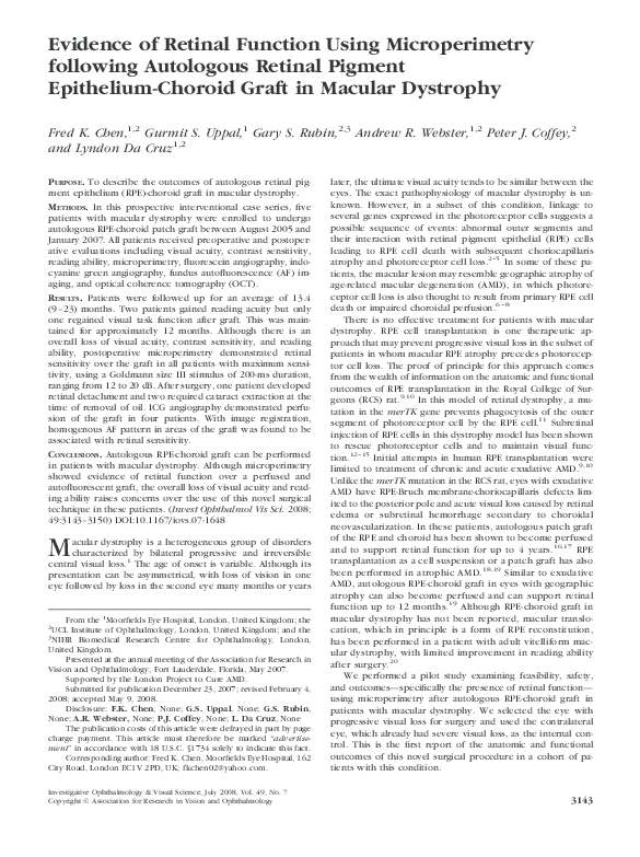 (PDF) Evidence of Retinal Function Using Microperimetry following ...