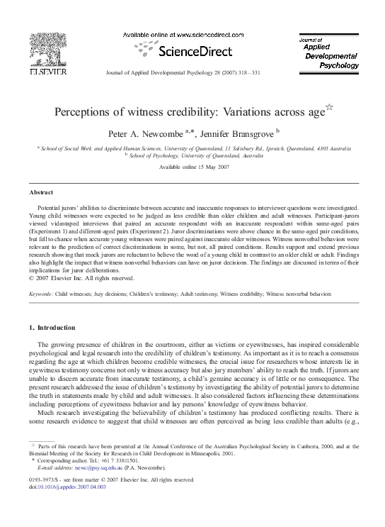 (PDF) Perceptions of witness credibility: Variations across age