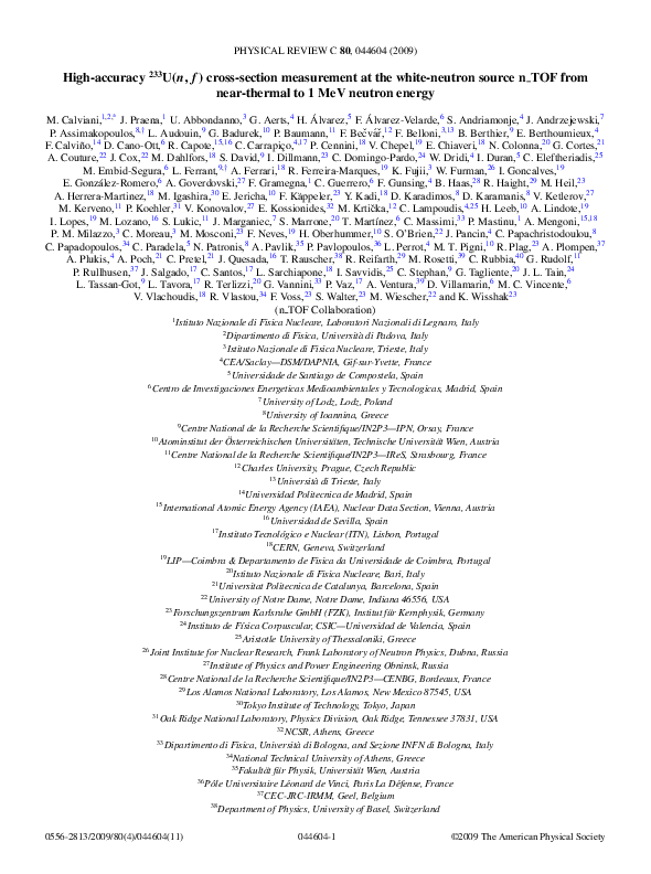 (PDF) High-accuracy ^{233}U(n,f) cross-section measurement at the white ...