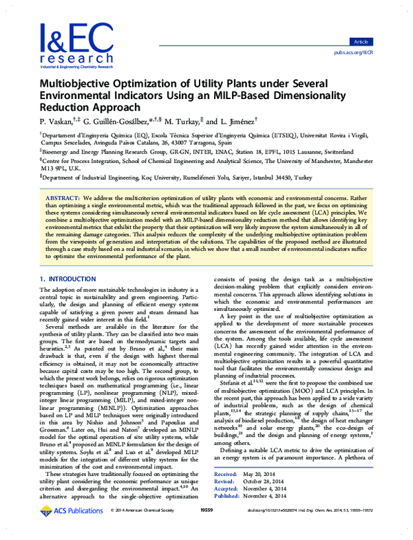 (PDF) Multiobjective Optimization of Utility Plants under Several Environmental Indicators Using ...