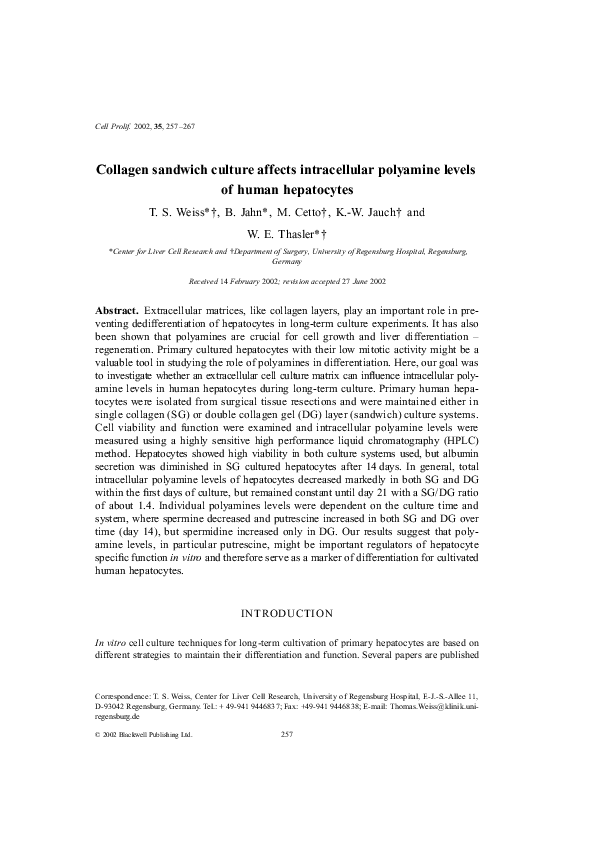 (PDF) Collagen sandwich culture affects intracellular polyamine levels ...