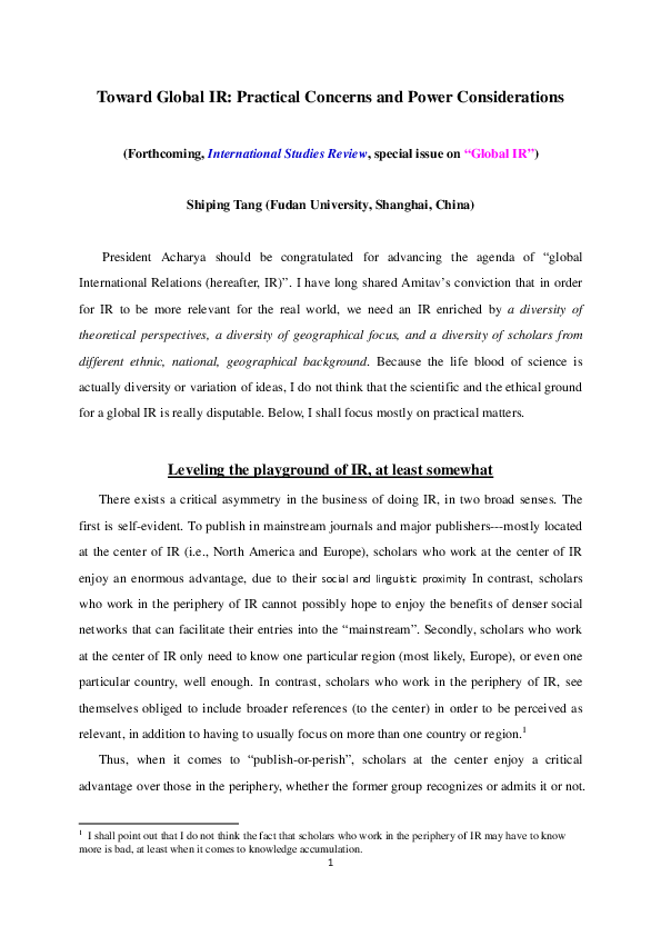(PDF) Toward Global IR: Practical Concerns and Power Considerations ...