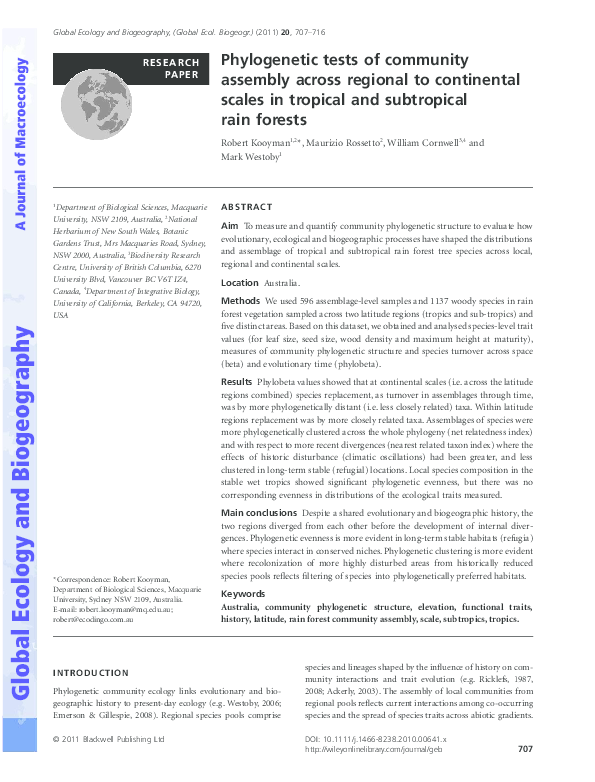 (PDF) Phylogenetic tests of community assembly across regional to ...