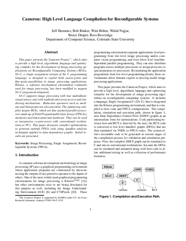 (PDF) Cameron: high level language compilation for reconfigurable systems