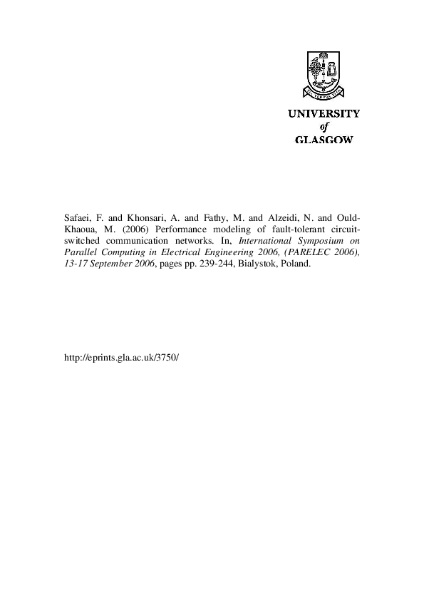 Pdf Performance Modeling Of Fault Tolerant Circuit Switched