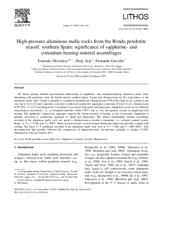 (PDF) High-pressure aluminous mafic rocks from the Ronda peridotite ...