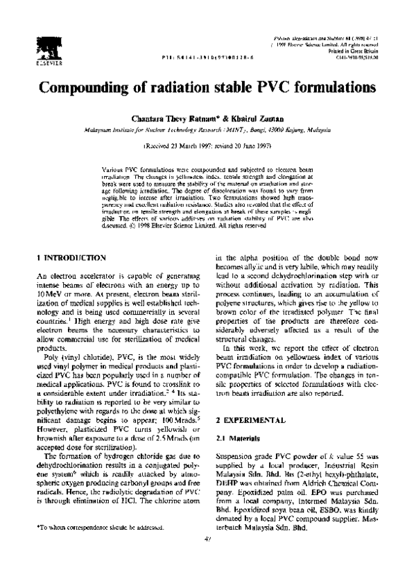 (PDF) Compounding of radiation stable PVC formulations