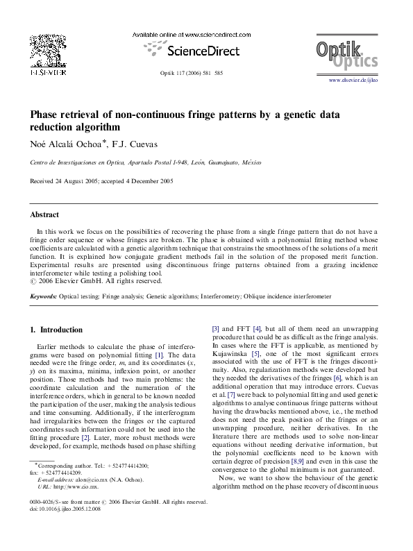 Pdf Phase Retrieval Of Non Continuous Fringe Patterns By A Genetic Data Reduction Algorithm