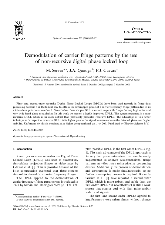 (PDF) Demodulation of carrier fringe patterns by the use of non-recursive digital phase locked loop
